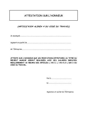 Contrat Administratif Plan Attestation Sur Lhonneur Chiffre D The