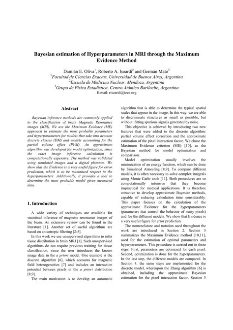 pdf bayesian estimation of hyperparameters in mri through the maximum evidence method