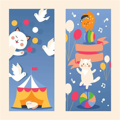 Banner Vertical Del Gato Del Circo Mascota Linda Del Gatito Personaje