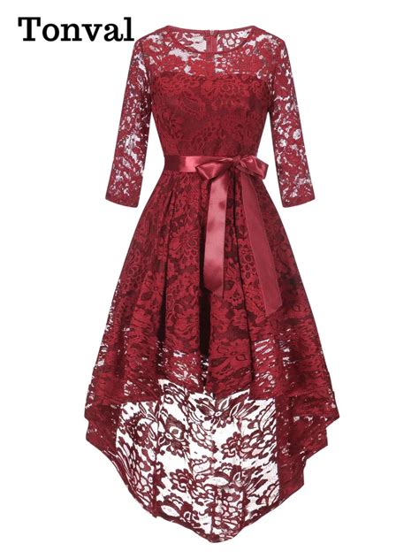 Tonval Robe En Dentelle Florale Vintage Pour Femme Ourlet Haut Et Bas