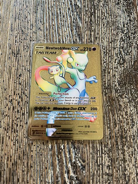 Mavin Rainbow Mewtwo Mew GX Gold Metal Mewtwo Mew Pokemon Card