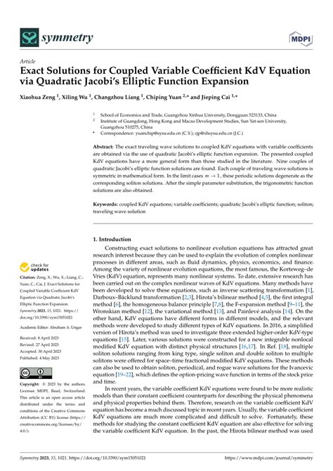 pdf exact solutions for coupled variable coefficient kdv equation via quadratic jacobi s