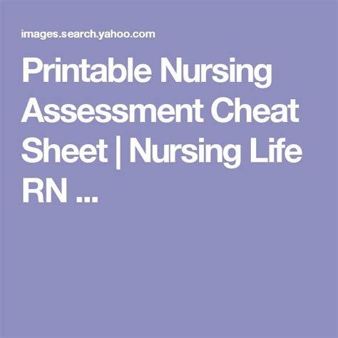 Printable Nursing Assessment Cheat Sheet Nursing Life RN