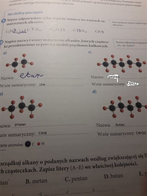 Napisz Nazwy I Wzory Sumaryczne Alkan W Kt Rych Cz Steczki