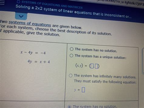 answered o the system has no solution x 4y … bartleby