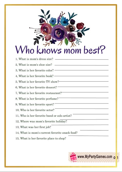 Free Printable Who Knows Mom Best Mothers Day Game Mother S Day