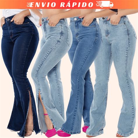 Calça Flare Jeans Feminina Cintura Alta Boca de Sino Elastano