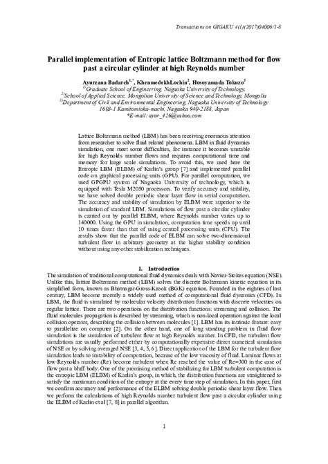 pdf parallel implementation of entropic lattice boltzmann method for flow past a circular