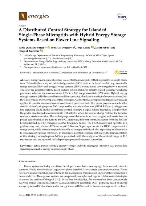 pdf a distributed control strategy for islanded single phase microgrids with hybrid energy