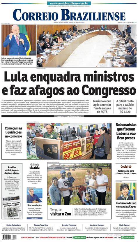 Capa Correio Braziliense Edição Sábado 7 de Janeiro de 2023