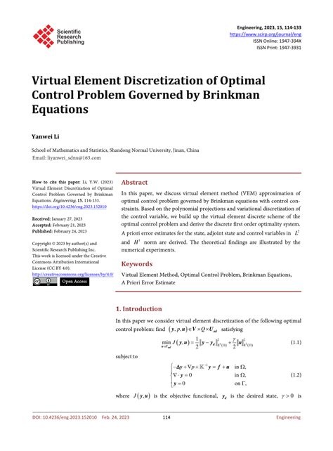 pdf virtual element discretization of optimal control problem governed by brinkman equations