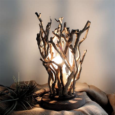 Rustic Handmade Natural Tree Branches Light Twig Table Lamp With