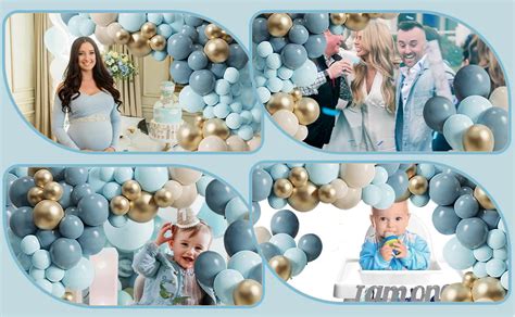 Blue Gold Balloons Arch Garland Kit With Retro Blue Nude Balloons For