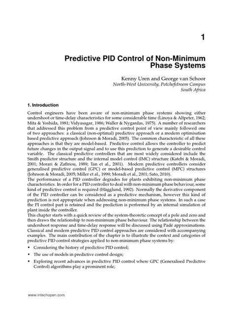 pdf intech predictive pid control of non minimum phase systems dokumen tips