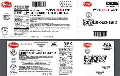 Images Of Labels Of Tyson Chicken Products Subject To Recall CBS 17