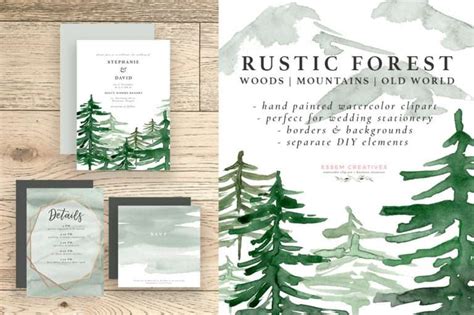 Rustic Forest Watercolor Backgrounds Geometric Rose Gold Wedding
