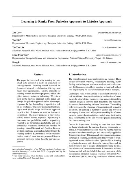 pdf learning to rank from pairwise approach to listwise approach