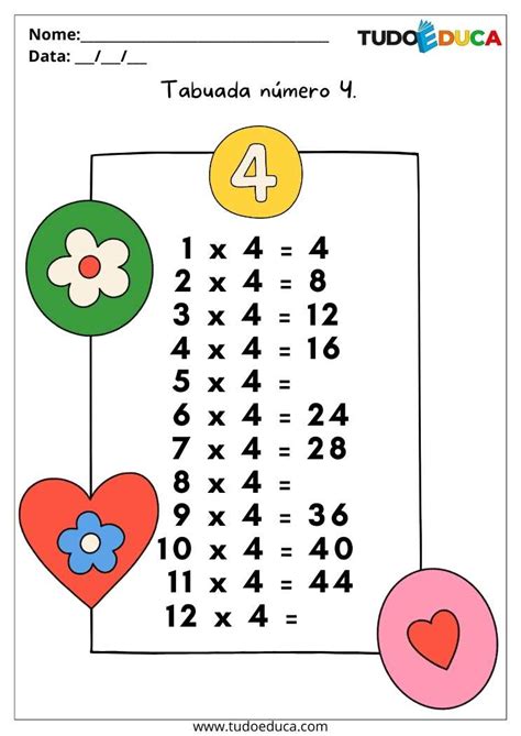 Tabuada para completar Atividades para Educação Infantil