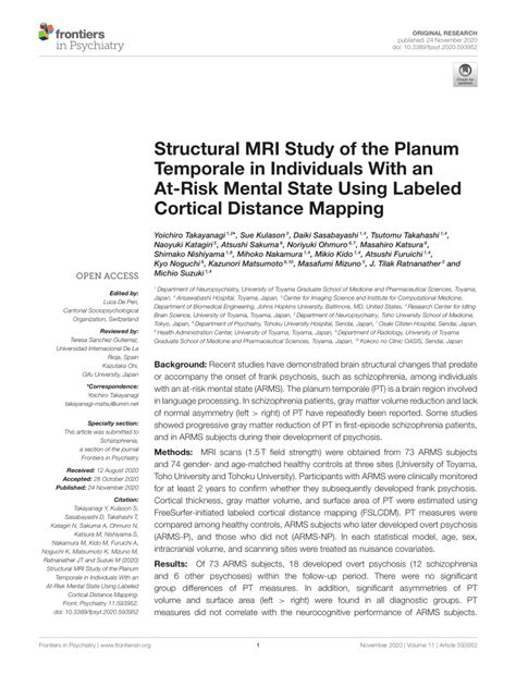 PDF Structural MRI Study Of The Planum Temporale In Individuals With