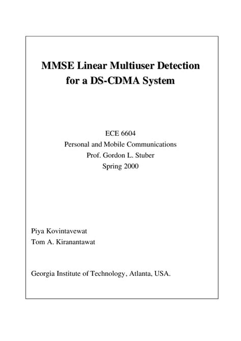 pdf mmse linear multiuser detection for a ds cdma system ece 6604 piya kovintavewat