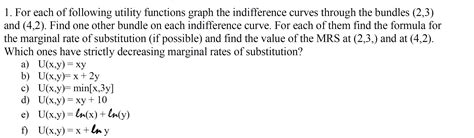 solved 1 for each of following utility functions graph the