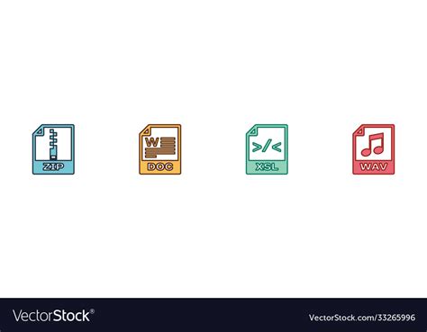 Set Zip File Document Doc Xsl And Wav Icon Vector Image