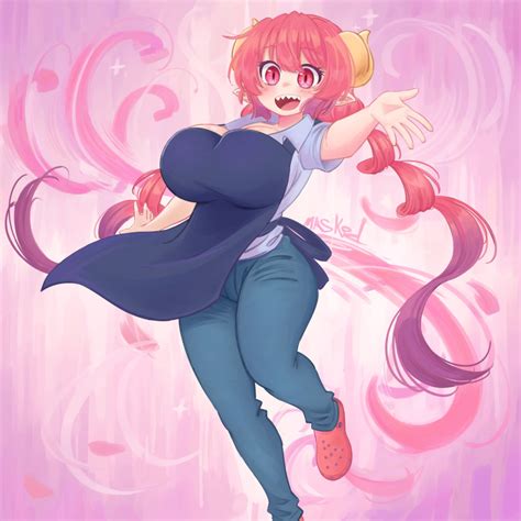 Safebooru 1girl Absurdres Apron Artist Name Bangs Blue Pants Blue Shirt Blush Breasts Crocs
