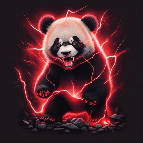 A Angry Panda With A Lightning Bolt On Black Background Premium Ai