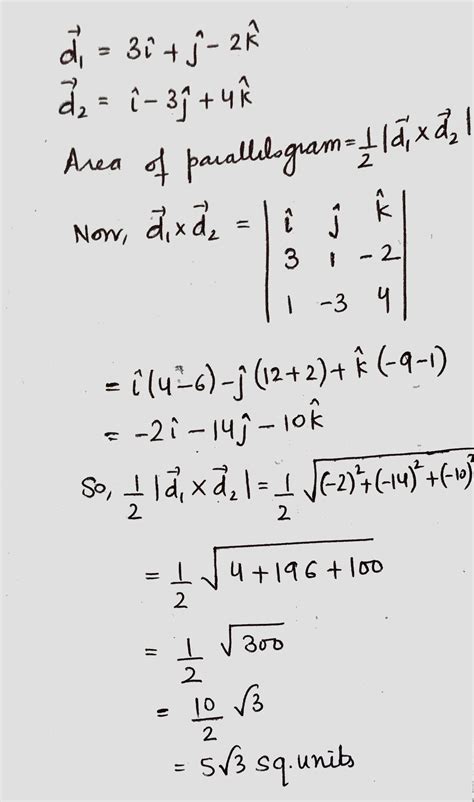 find the area of the parallelogram whose diagonals are represented by the vectors vec d1 3vec
