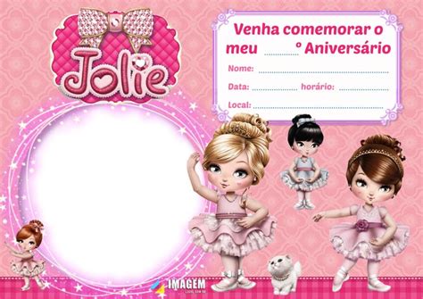 Convite de aniversário infantil Jolie para preencher baixe grátis
