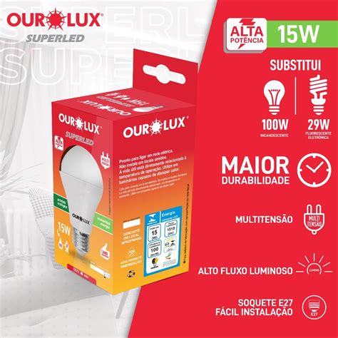 C S Construção Lâmpada Super LED Alta Potência 15W Bivolt Branca Fria