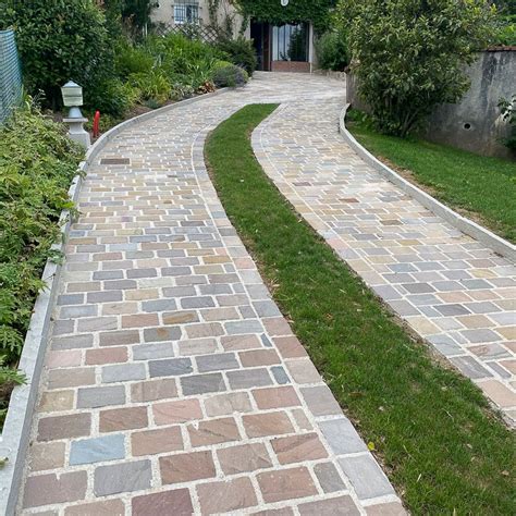 Pavé pierre naturelle Grès Kandla Multicolore 14x14cm Ep 3 à 5 cm