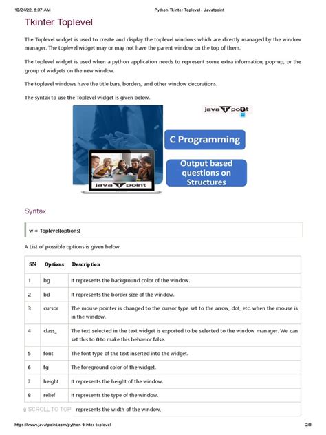 python tkinter toplevel javatpoint pdf window computing cursor user interface