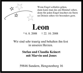 Traueranzeigen Von Leon Trauer In NRW De