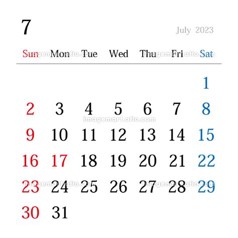 2023年7月日本のカレンダーのイラスト素材 176384953 イメージマート