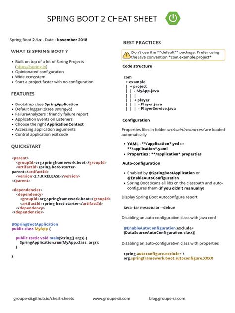 spring boot 2 cheat sheet pdf spring framework computer science