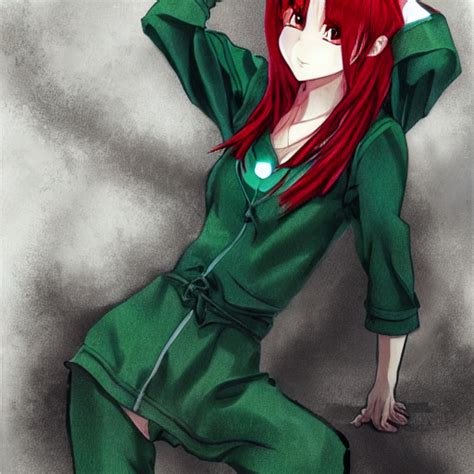 Prompthunt Portrait Of An Anime Girl With Red Hair And Green Eyes