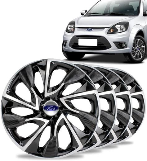 Jogo Calota Esportiva Ds4 Aro 14 Preta Prata Ford Ka Fiesta Elitte