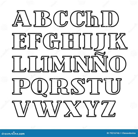 Alfabeto Español Letras Mayúsculas Un Contorno Vector Ilustración del