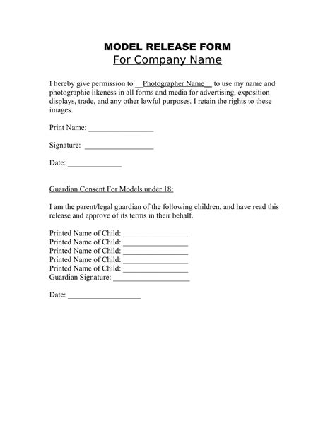 Free Printable Model Release Form Templates PDF Word Photography