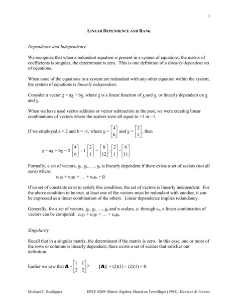 linear dependence and rank