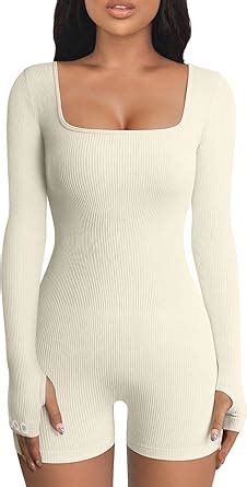 Amazon OQQ Womens Yoga Rompers Workout Ribbed Long Sleeve Square