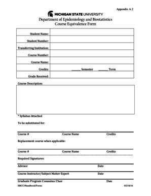 Fillable Online Epi Msu Course Equivalence And Waiver Form