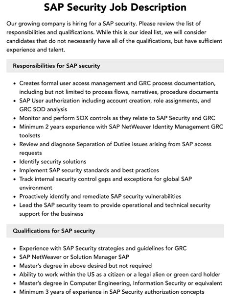 Sap Security Job Description Velvet Jobs