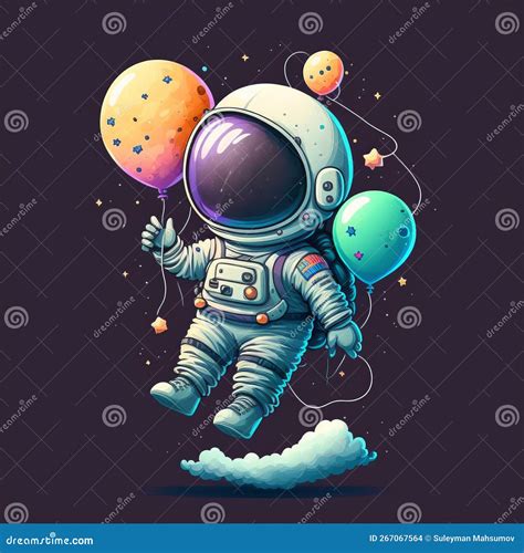 Astronauta Lindo Flotando Con Dibujos Animados De Globos Planetarios