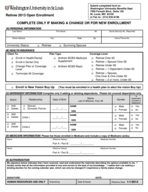 Fillable Online Hr Wustl COMPLETE ONLY IF MAKING A CHANGE OR FOR NEW