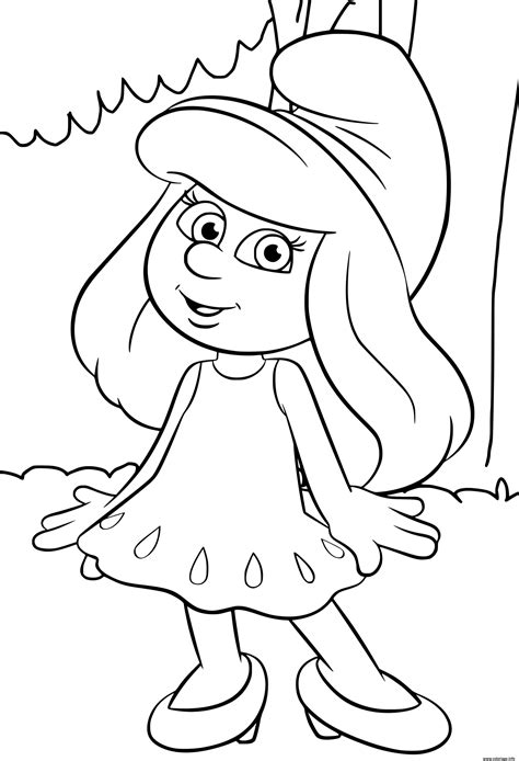Coloriage Schtroumpfette Premiere Schtroumpf Feminin JeColorie