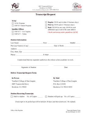 Fillable Online Transcript Request Form Teachers College Of
