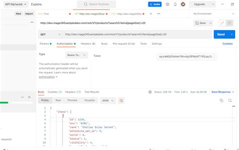 how to get the admin authorization token for postman in magento adobe commerce mage2db