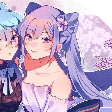 Two Anime Girls Standing Next To Each Other